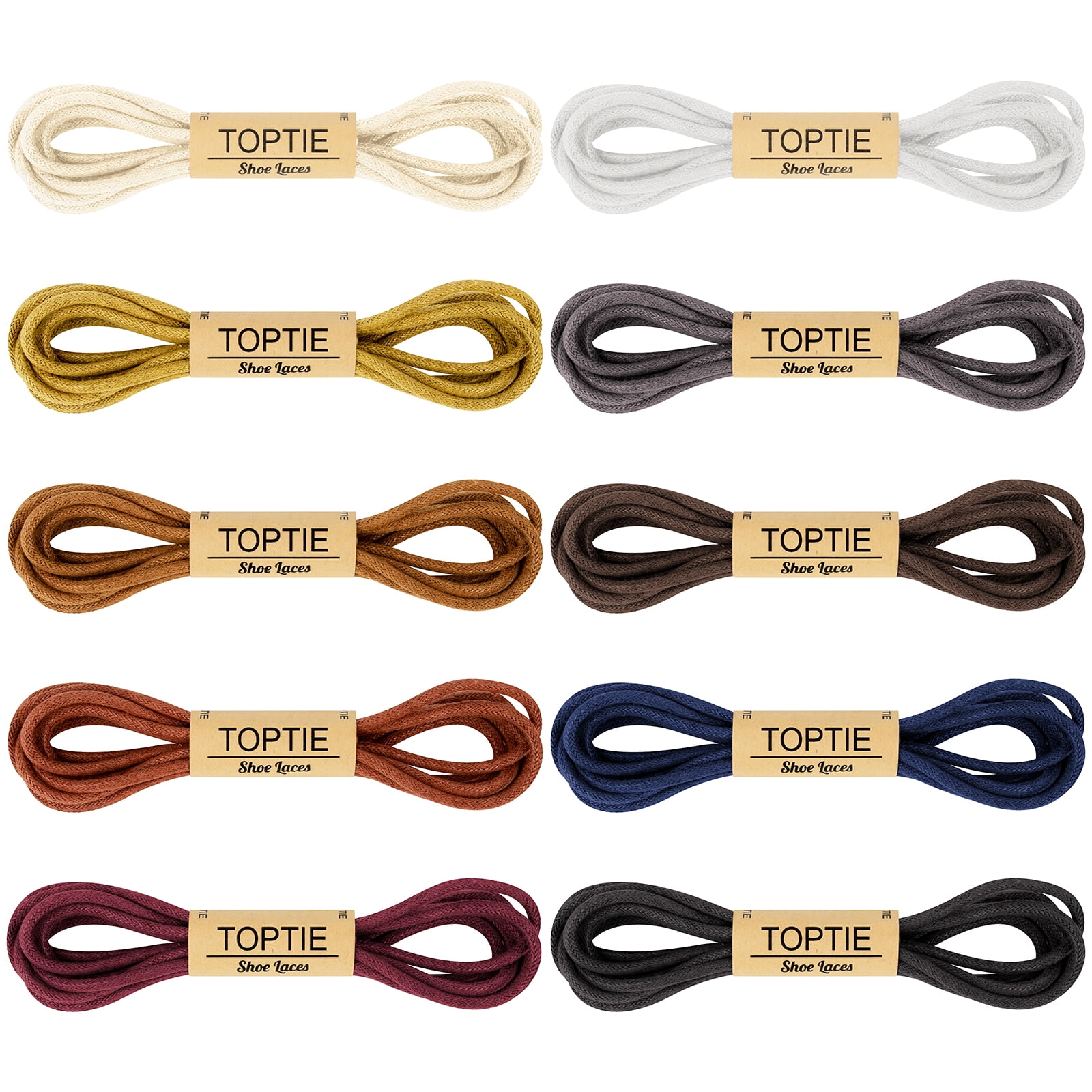 Toptie 10 Pair Dress Shoe Laces, Colored Round Waxed Shoelaces for ...