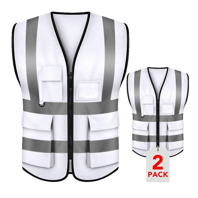 Toptie 2-Pack White Safety Vest, Incident Command Vest with 5 Pockets ...