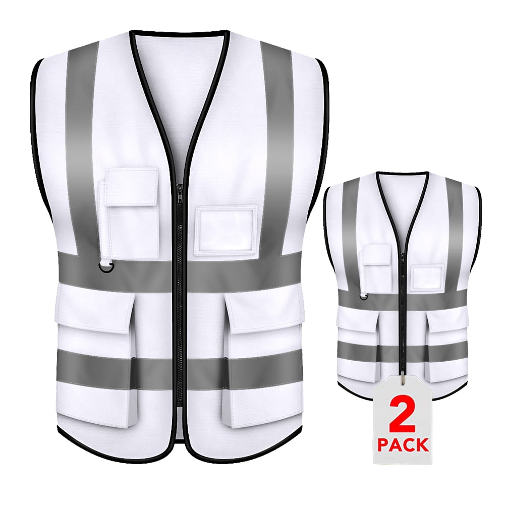 Toptie 2-Pack White Safety Vest, Incident Command Vest with 5 Pockets ...