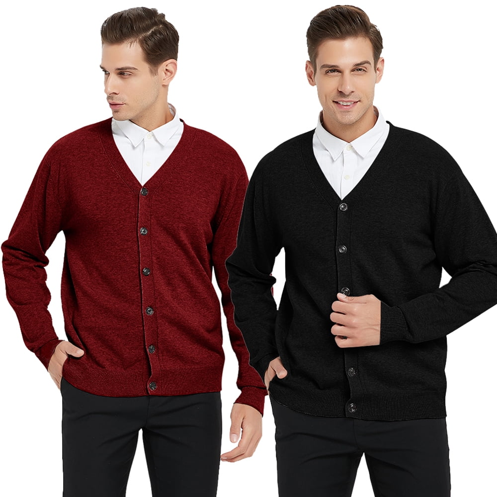 Toptie 2 Pack Window Clerk Sweater Cardigan For Men, Work Uniform Cotton V-Neck Sweater Cardigan ...