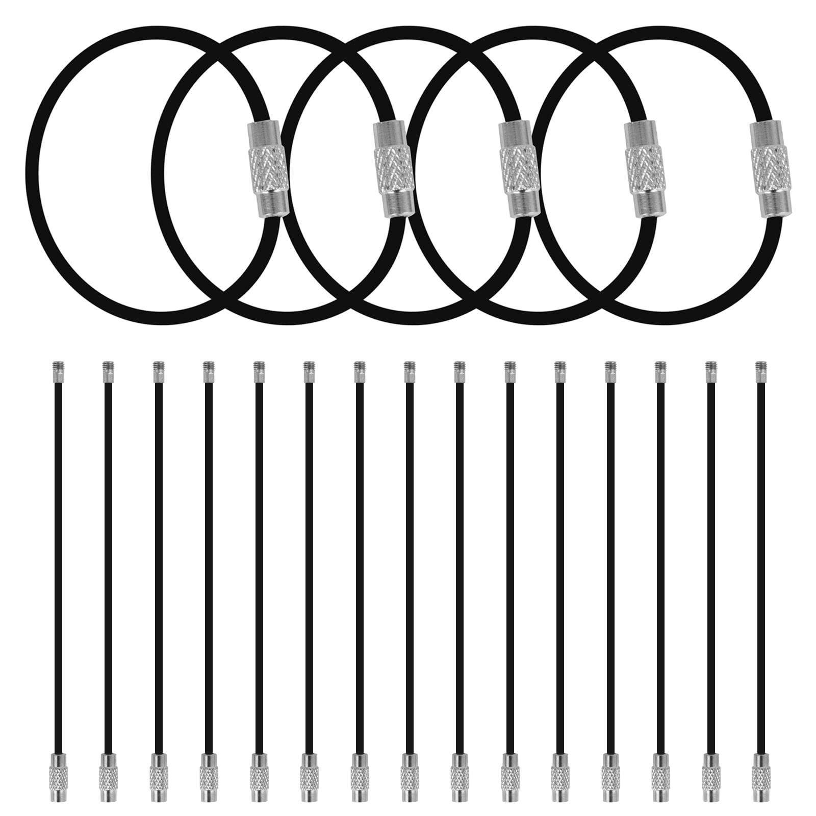 Toptie 20Pcs Key Chain Stainless Steel Wire Key Ring, 4-Inch Black ...