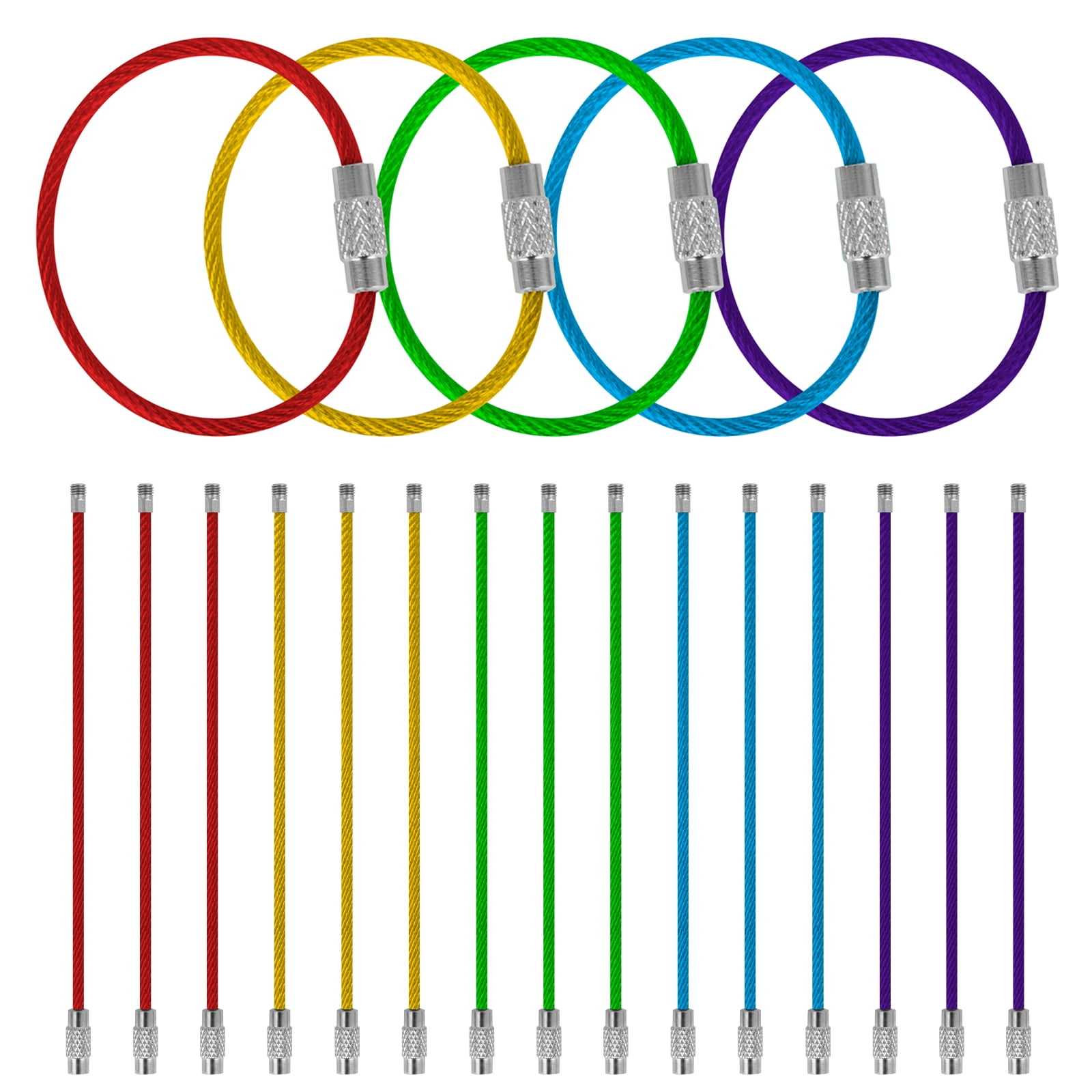 Toptie 20Pcs Key Chain Stainless Steel Wire Key Ring, 6-Inch Colored ...