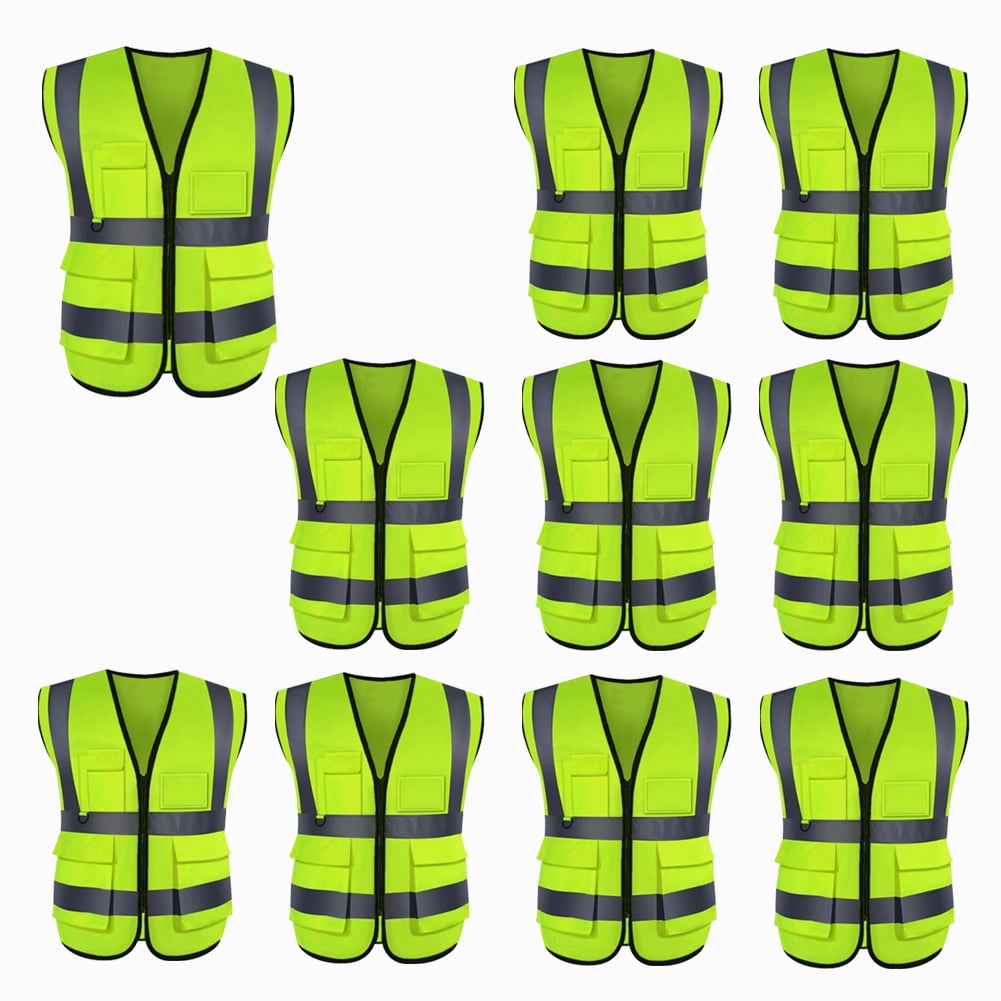 Toptie 5 Pockets High Visibility Zipper Front Safety Vest with ...