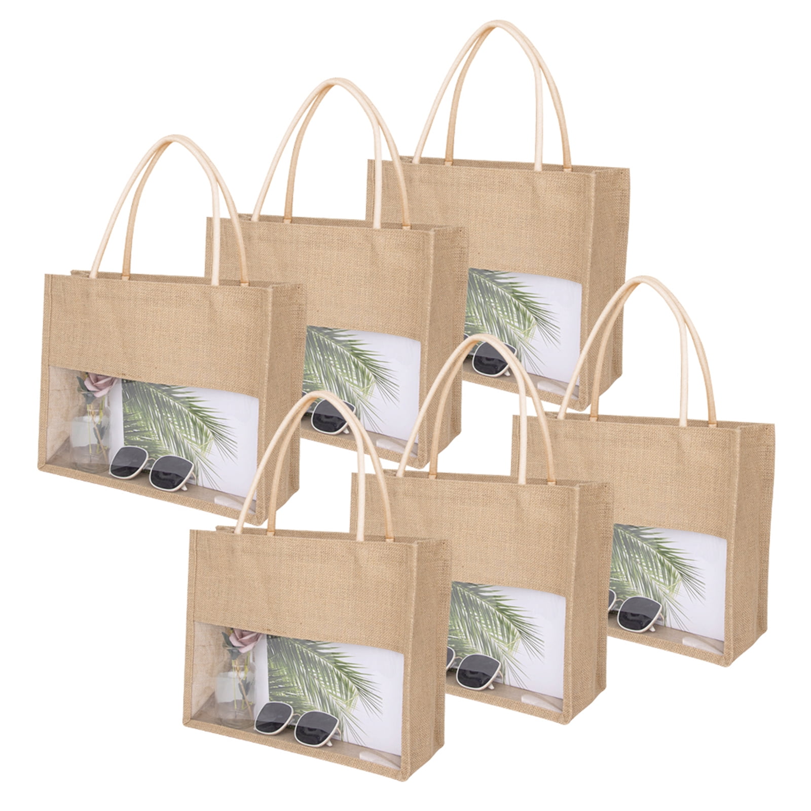 Toptie 6 Pack Jute Tote for Market Shopping, Transparent PVC Film ...