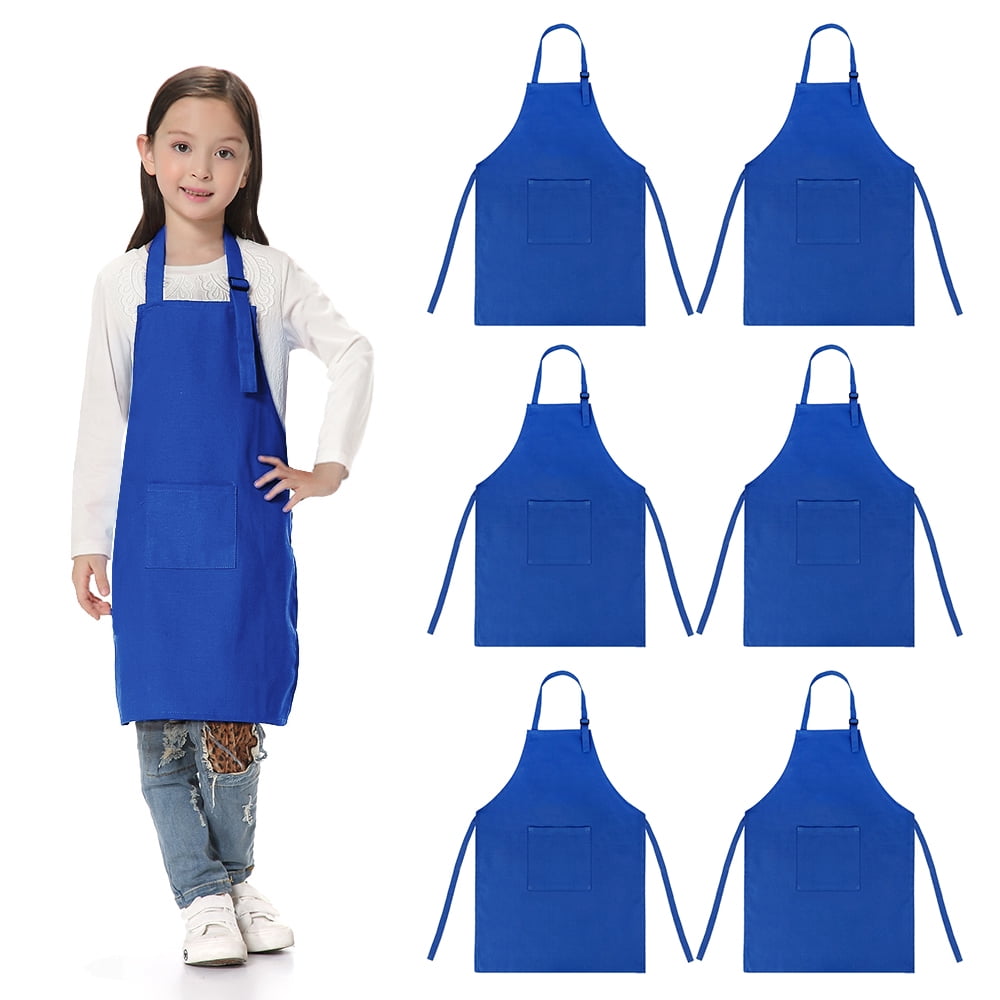 Toptie 6 Pack Kids Aprons with Pocket & Adjustable Strap, Child Chef ...