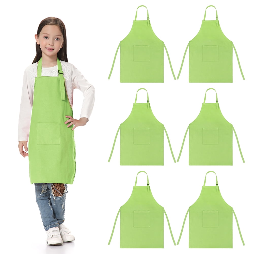 Toptie 6 Pack Kids Aprons with Pocket & Adjustable Strap, Child Chef ...