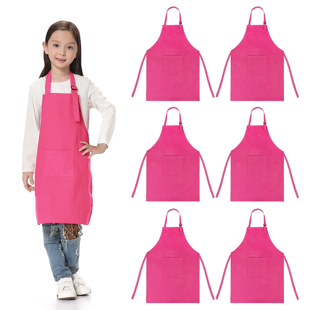 Toptie 6 Pack Kids Aprons with Pocket & Adjustable Strap, Child Chef ...
