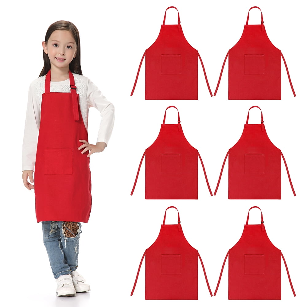 Toptie 6 Pack Kids Aprons with Pocket & Adjustable Strap, Child Chef ...