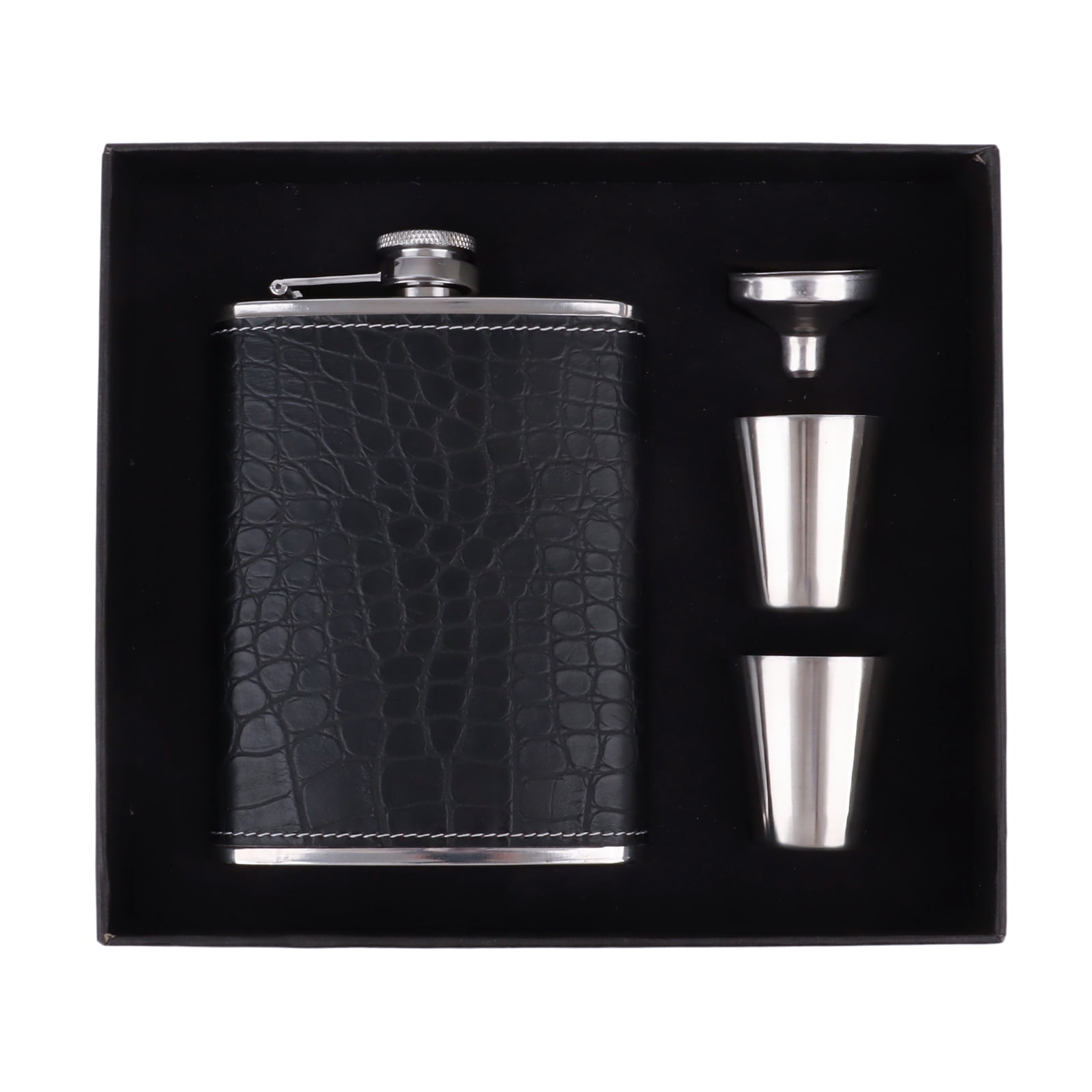 Toptie 8 oz Stainless Steel Hip Flask Set with Funnel & Cups, Black ...
