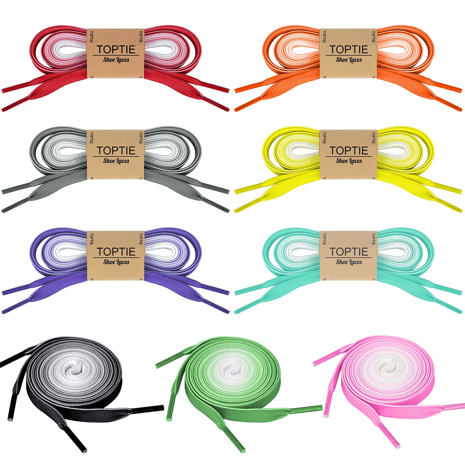 Toptie 9 Pairs Colorful Shoe Laces for Sneakers, Colored Gradient Color ...