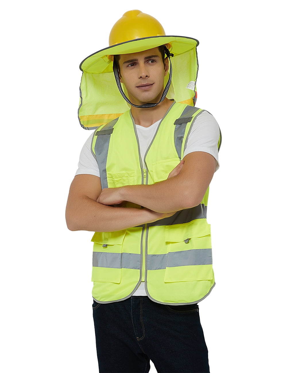 Toptie 9 Pockets High Visibility Yellow Zipper Front Safety Vest Pack ...
