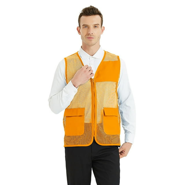 Toptie Adult Mesh Vest Zipper Supermarket Team Volunteer Uniform Vest - Orange - Walmart.com