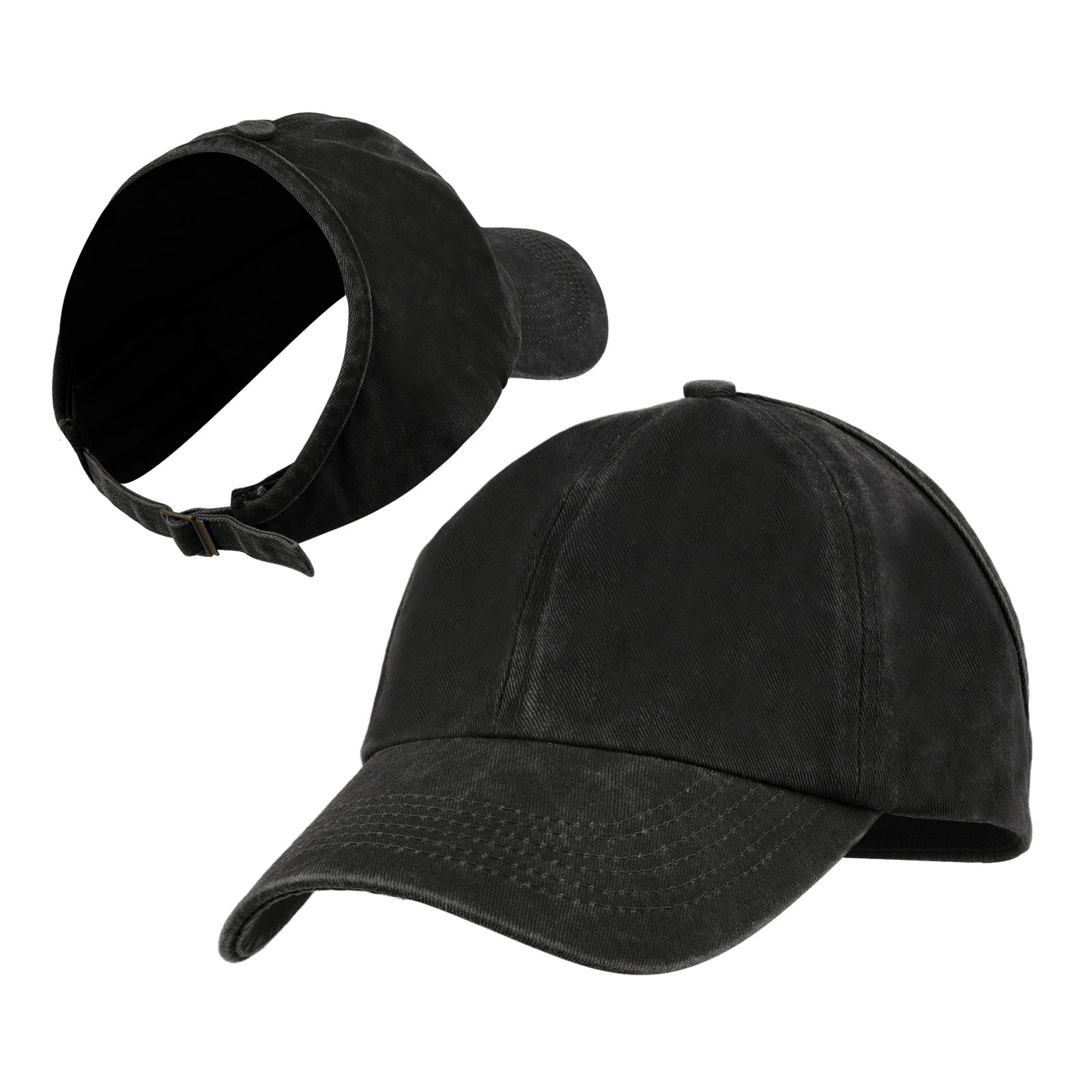 Toptie Backless Washed Cotton Ponytail Cap Messy Bun Curly Hair ...