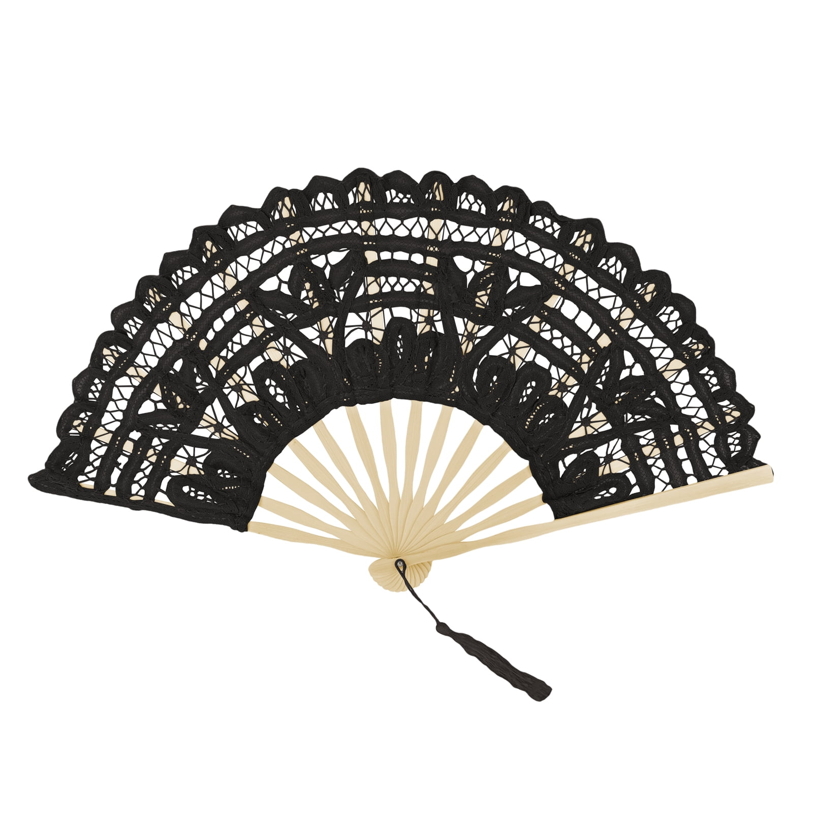 Toptie Black Lace Fan, Bamboo Lace Folding Fan, Elegant Cotton Fabric ...