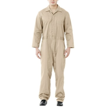 Toptie Men's Long Sleeve Coverall, Khaki Coverall Snap and Zip-Front ...