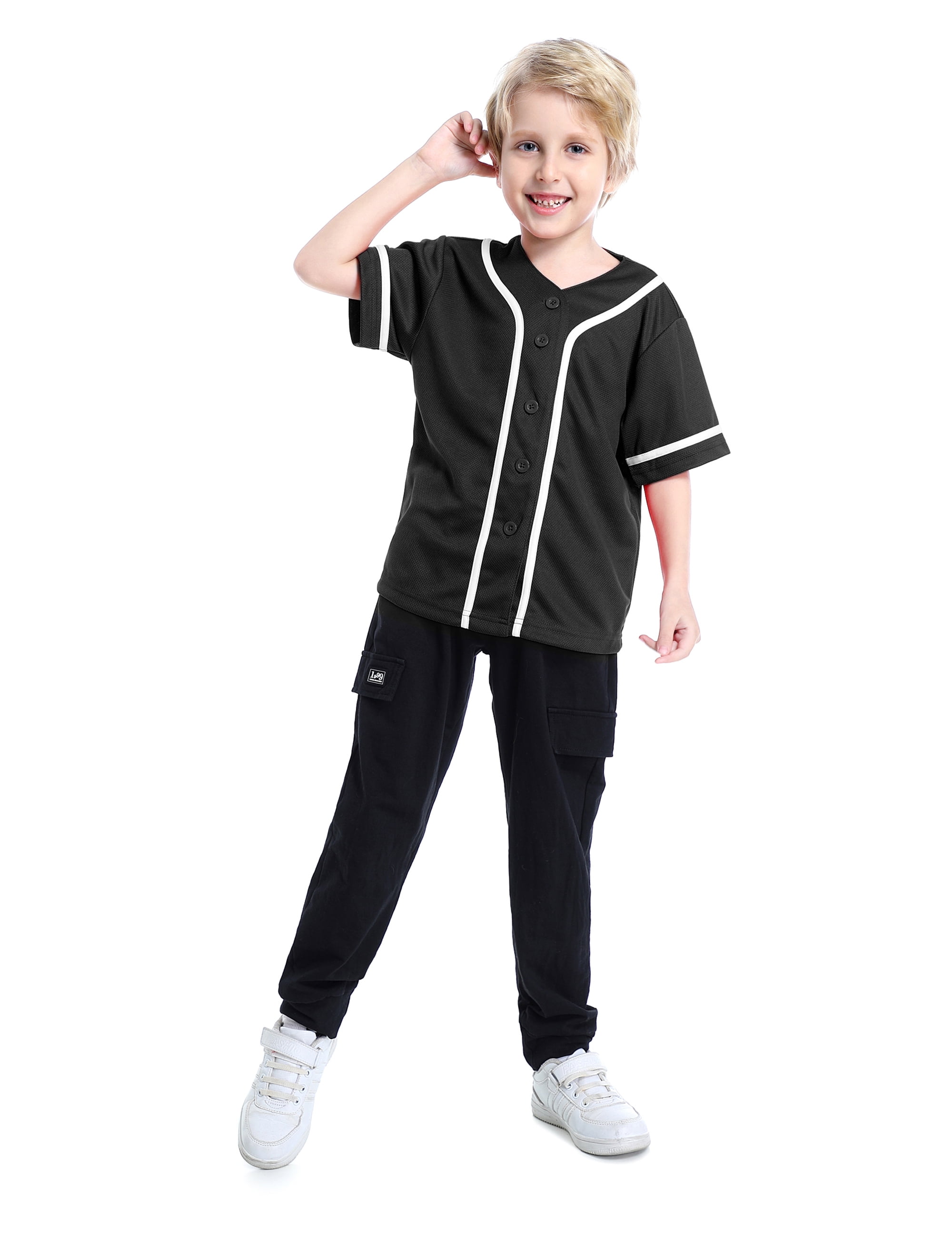 TOPTIE Boys Baseball Jersey, Kids Button Down Jersey T-Shirt Softball ...