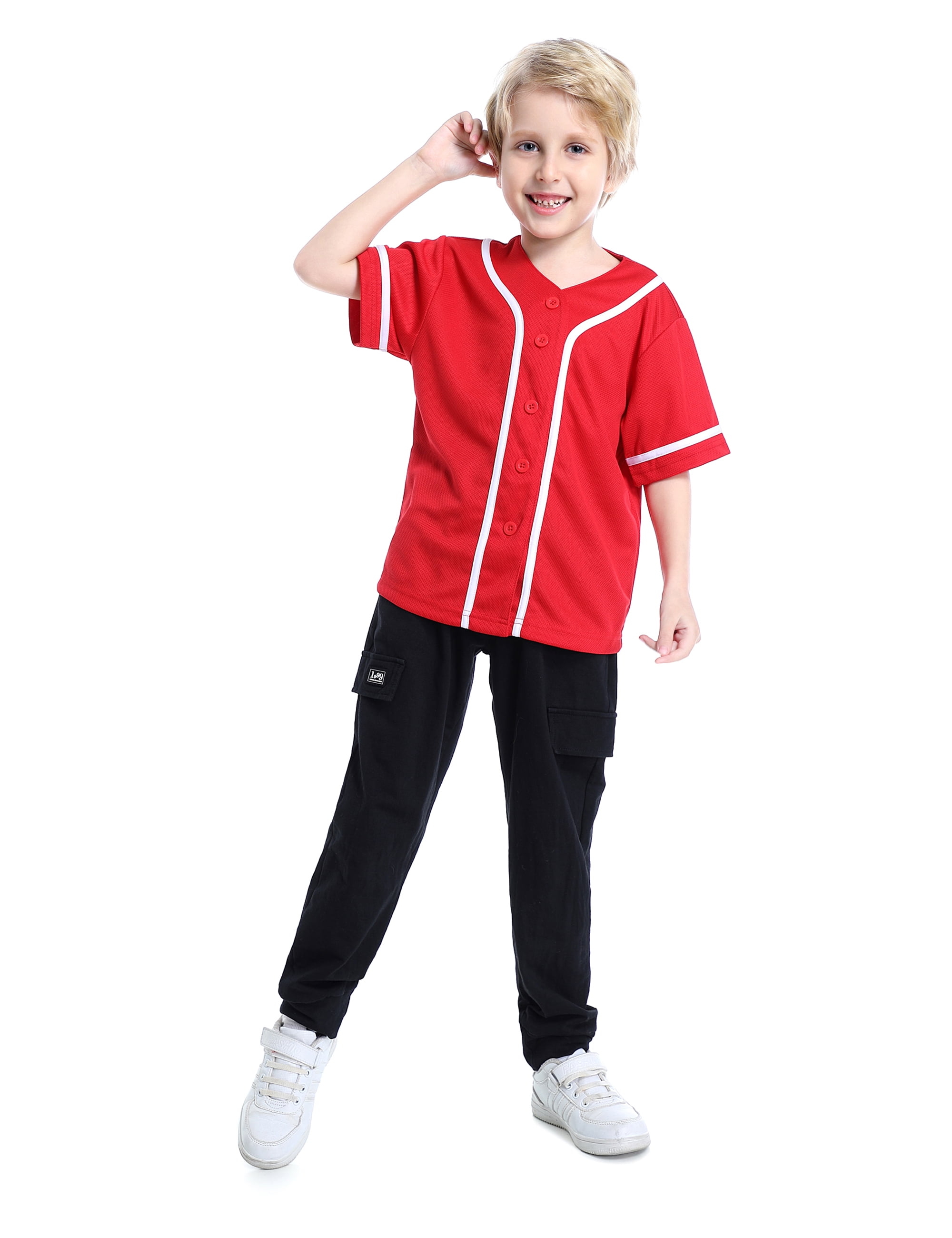 TOPTIE Boys Baseball Jersey, Kids Button Down Jersey T-Shirt Softball ...