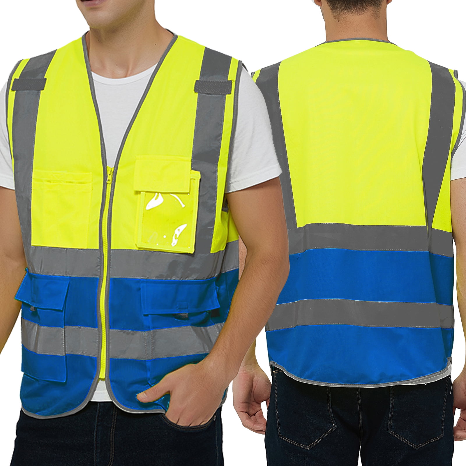 Toptie Class 2 High Visibility Zipper Front Safety Vest With 9 Pockets ...