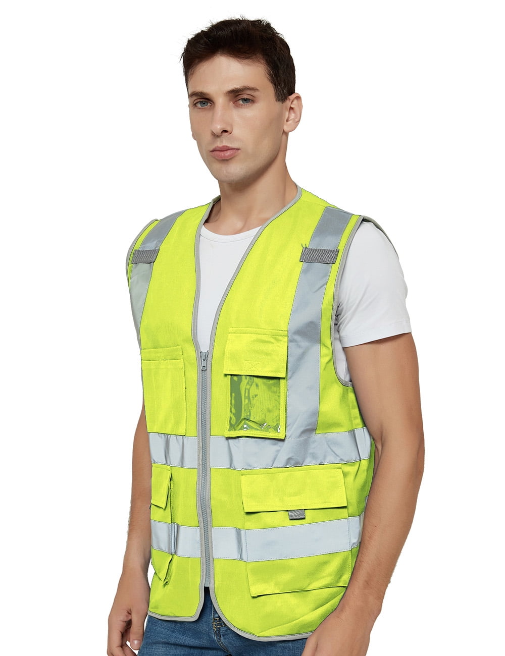 Toptie Class 2 High Visibility Zipper Front Safety Vest With 9 Pockets ...