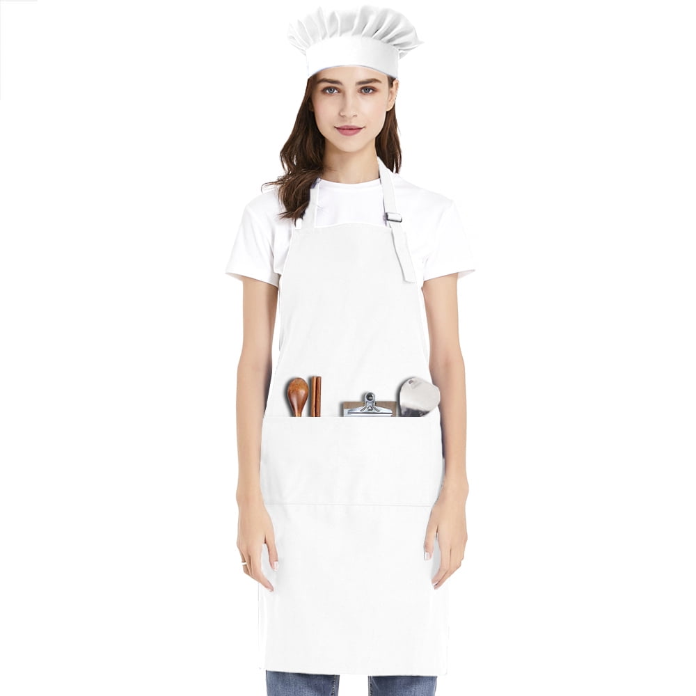 Toptie Cotton Canvas Adjustable Apron Chef Hat Set for Men and Women ...