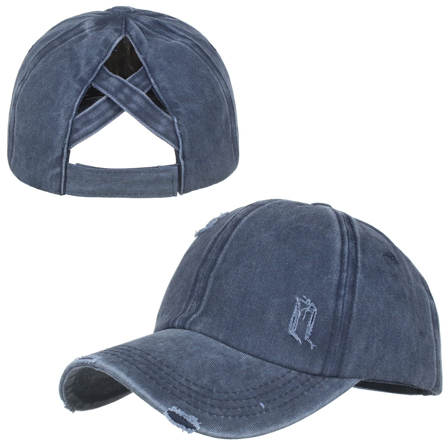 Toptie Criss Cross Distressed Ponytail Baseball Cap for Women, Washed ...