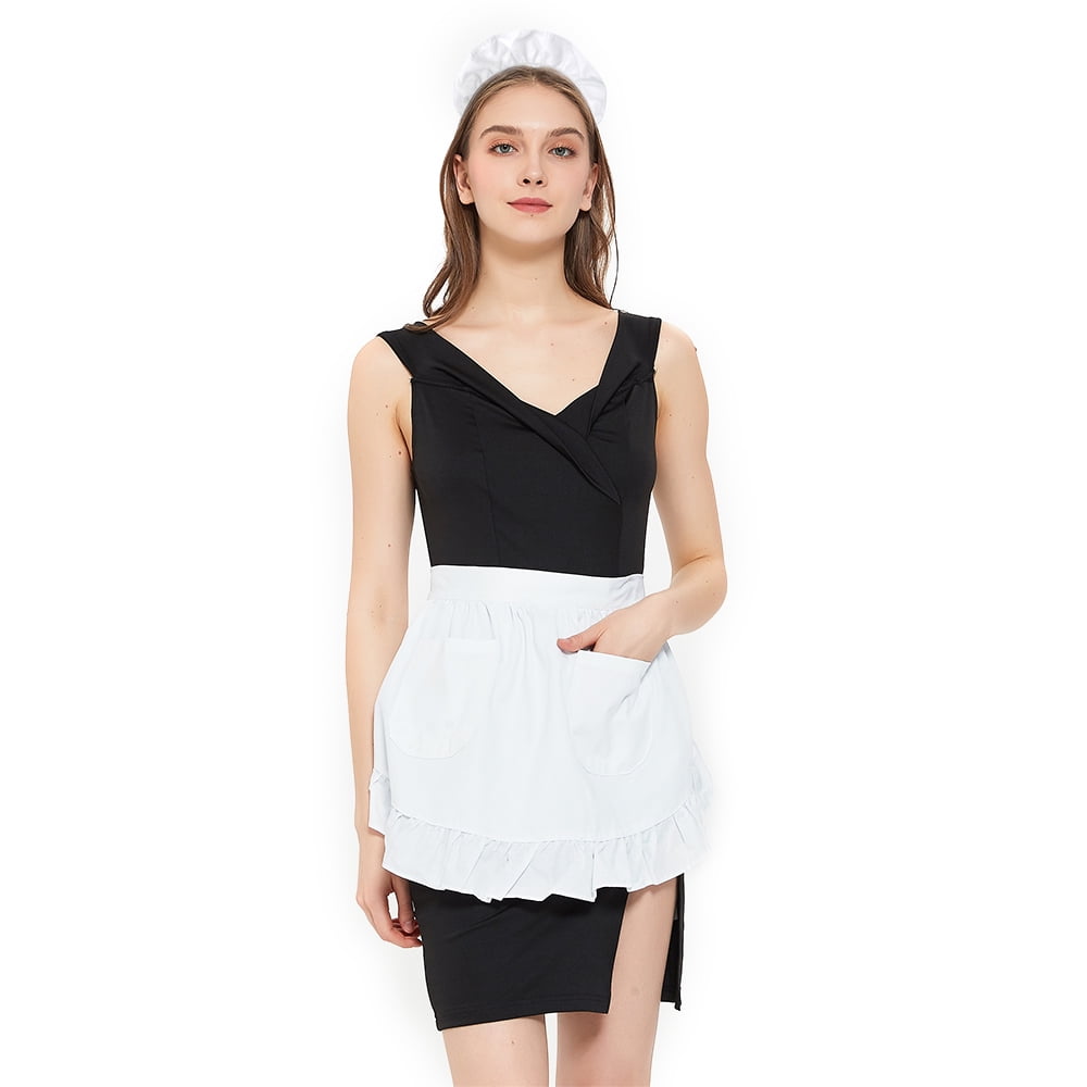 Toptie Maid Waist Apron with Headband for Women, Christmas Ruffles Half ...