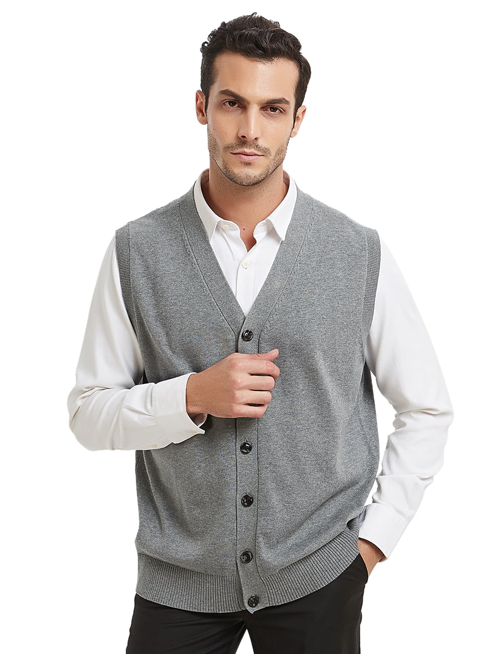 Toptie Men Sweater Vest Solid Knitted Lightweight Thermal Cardigan-Gray ...