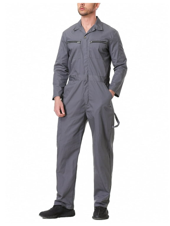 Toptie Men's Long Sleeve Coverall, Khaki Coverall Snap and Zip-Front ...