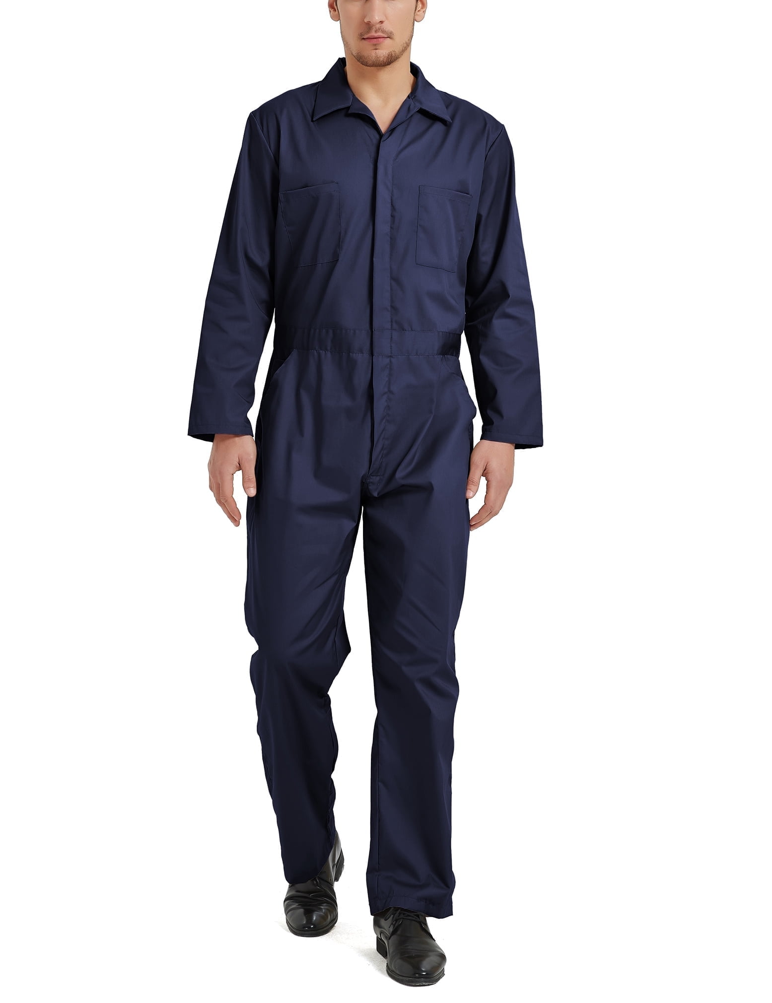 Toptie Men's Long Sleeve Coverall, Navy Coverall Snap and Zip-Front ...