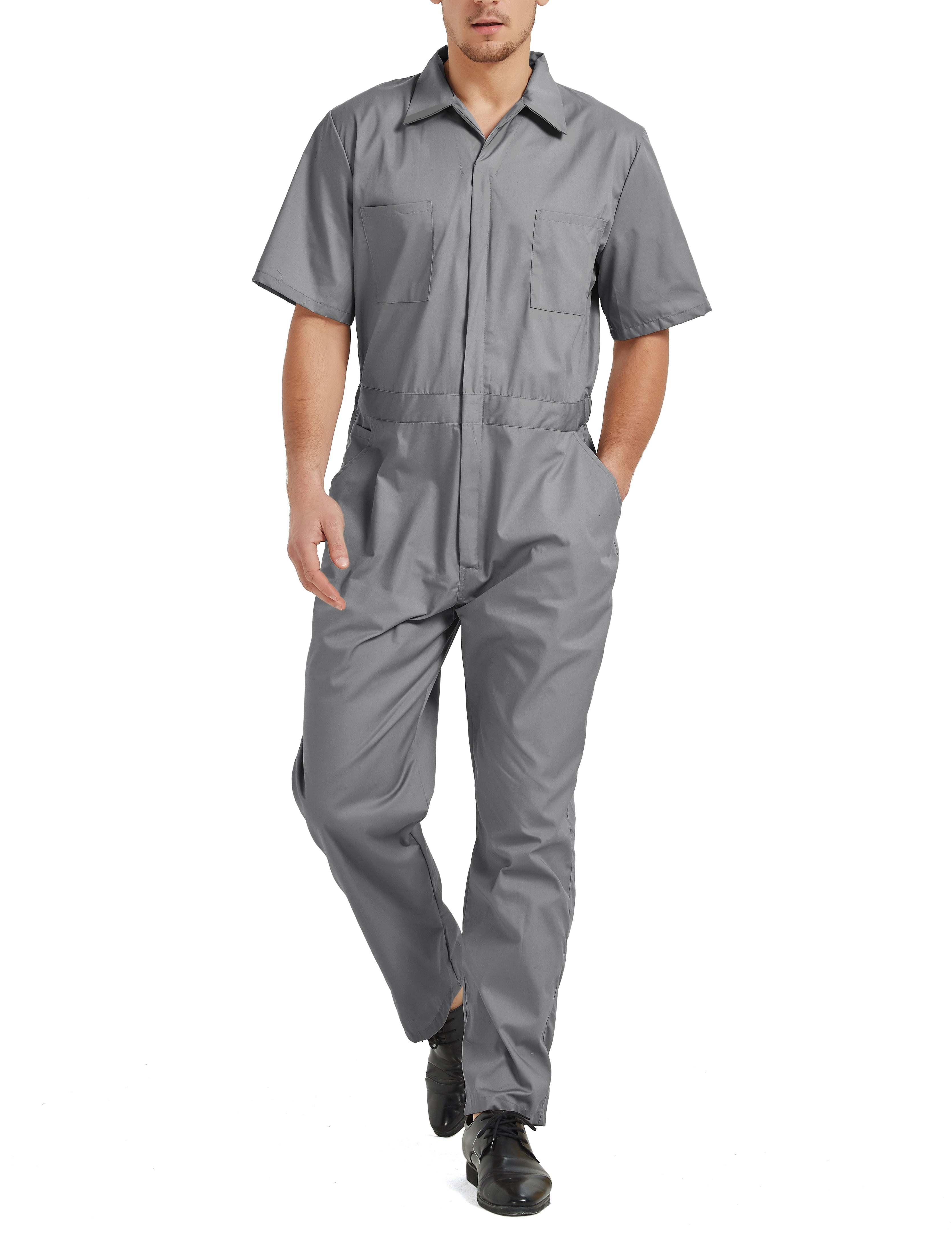 Toptie Men's Short-Sleeve Work Coverall Gray Lightweight with Elastic ...