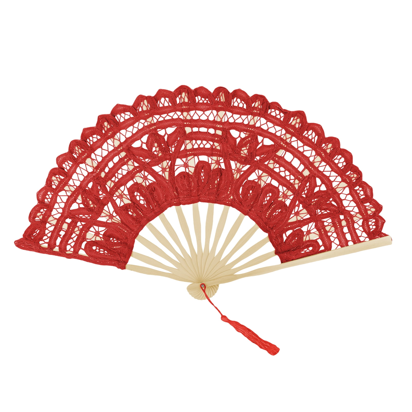 Toptie Red Lace Fan, Bamboo Lace Folding Fan,Elegant Cotton Fabric Hand ...