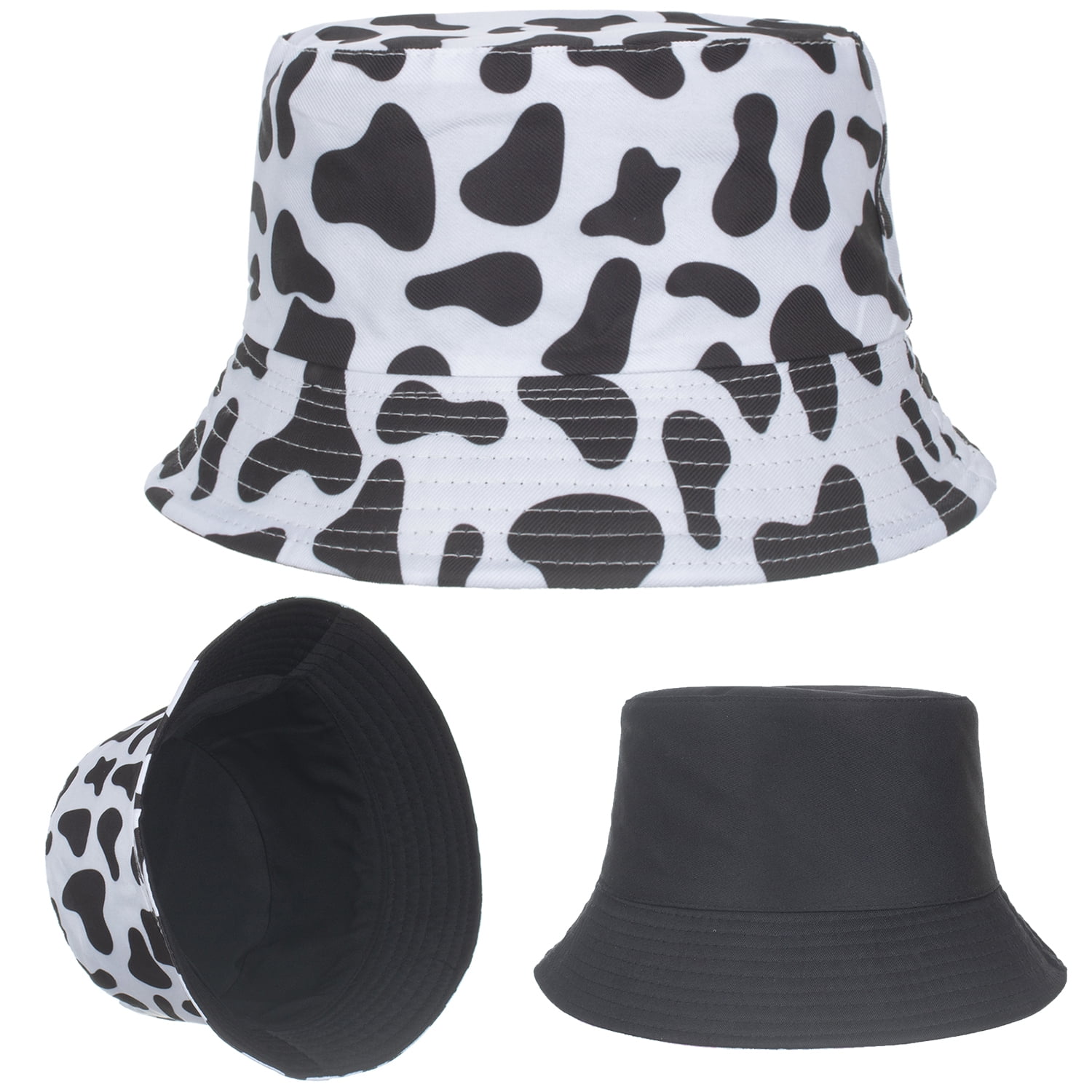Toptie Reversible Cow Print Cotton Bucket Sun Hat for Men Women UV ...