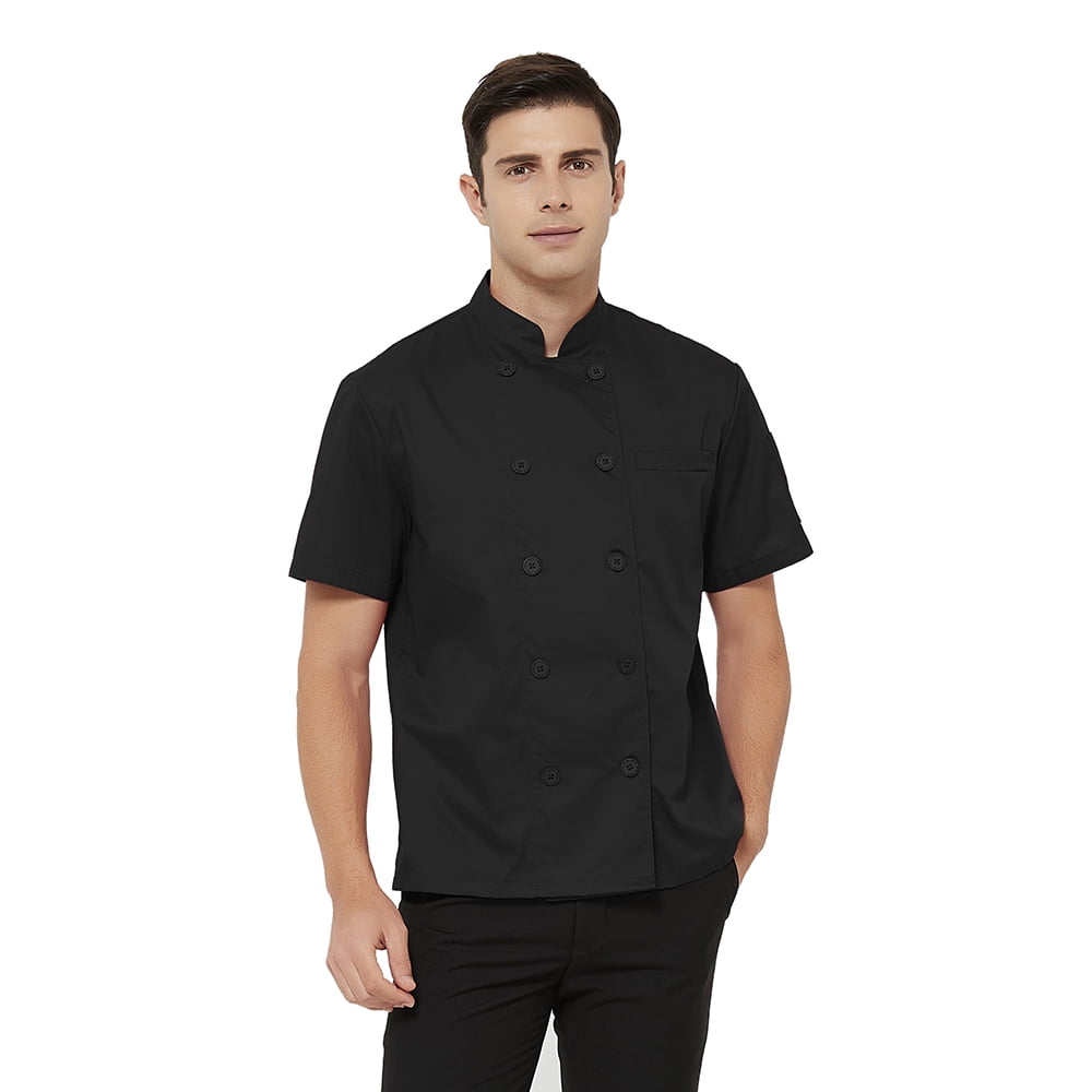 Toptie Short Sleeve Chef Coat Jacket Black Lightweight Button Chef ...