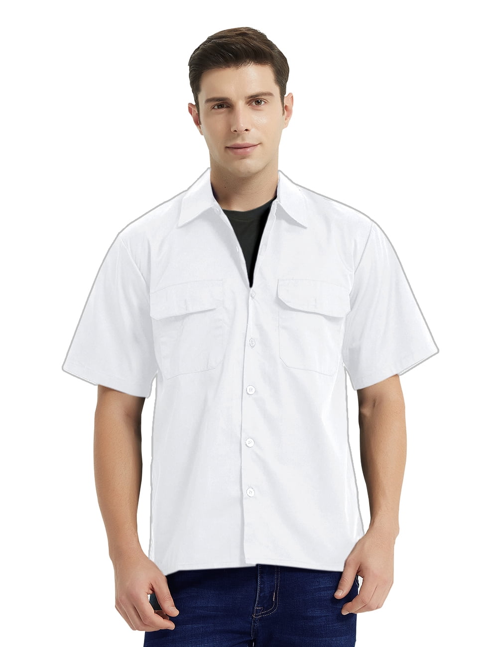 Toptie Short-Sleeve Work Shirt Straight Collar Utility Uniform Stain ...