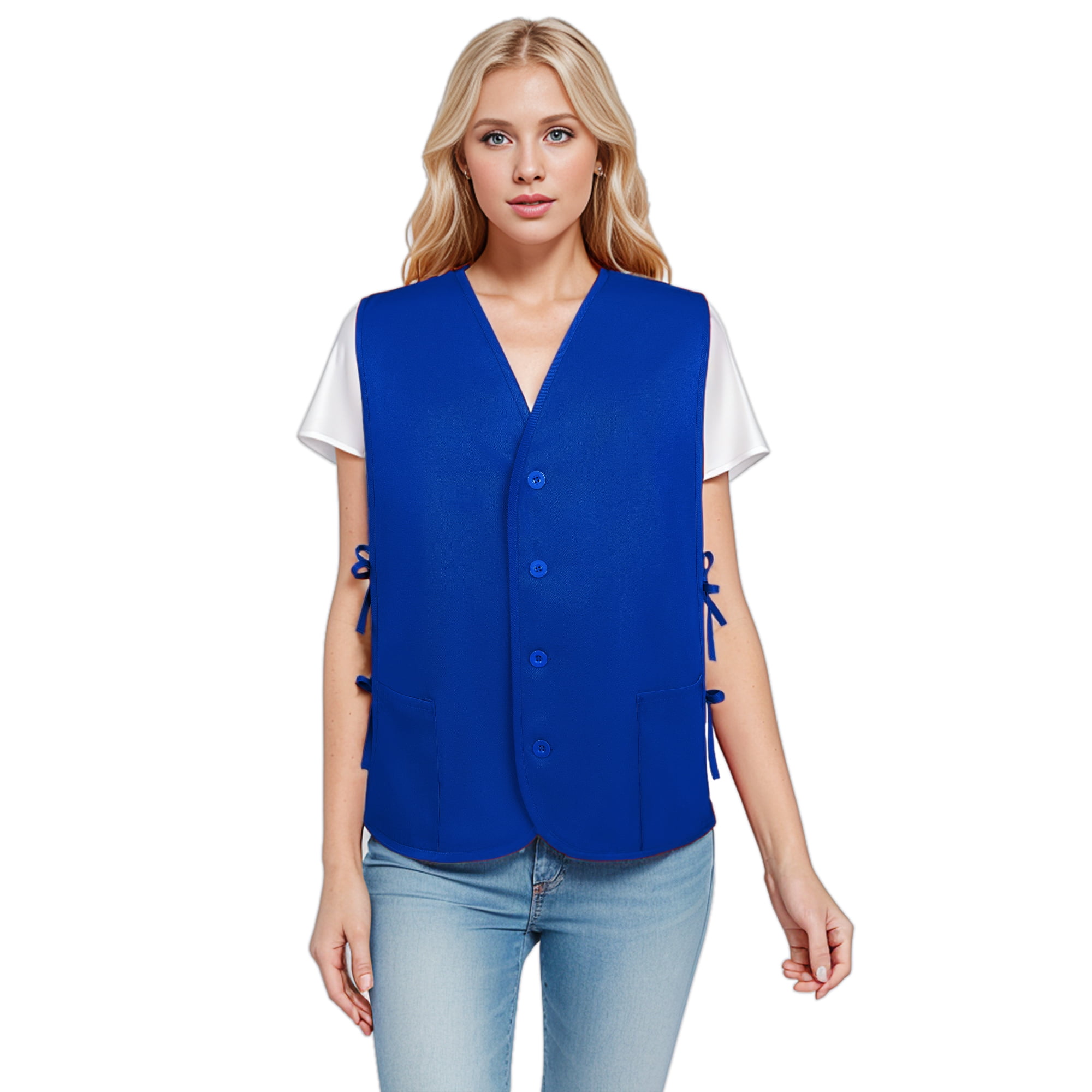 Toptie Two Pockets Volunteer Vest Supermarket Cobbler Apron Vest-Blue-M ...