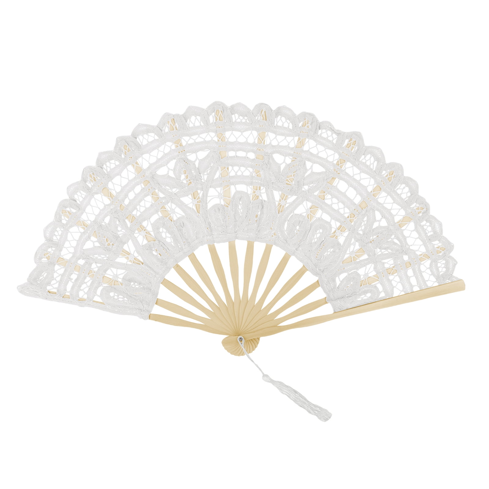 Toptie White Lace Fan, Bamboo Lace Folding Fan, Elegant Cotton Fabric ...