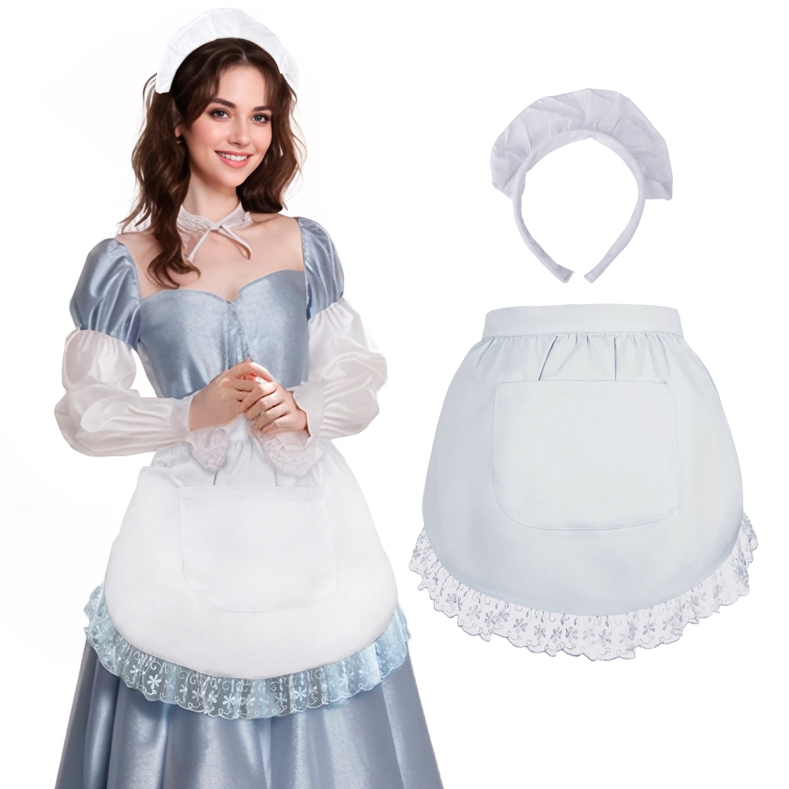 Toptie White Waist Apron with Headband, Christmas Cotton Maid Half ...