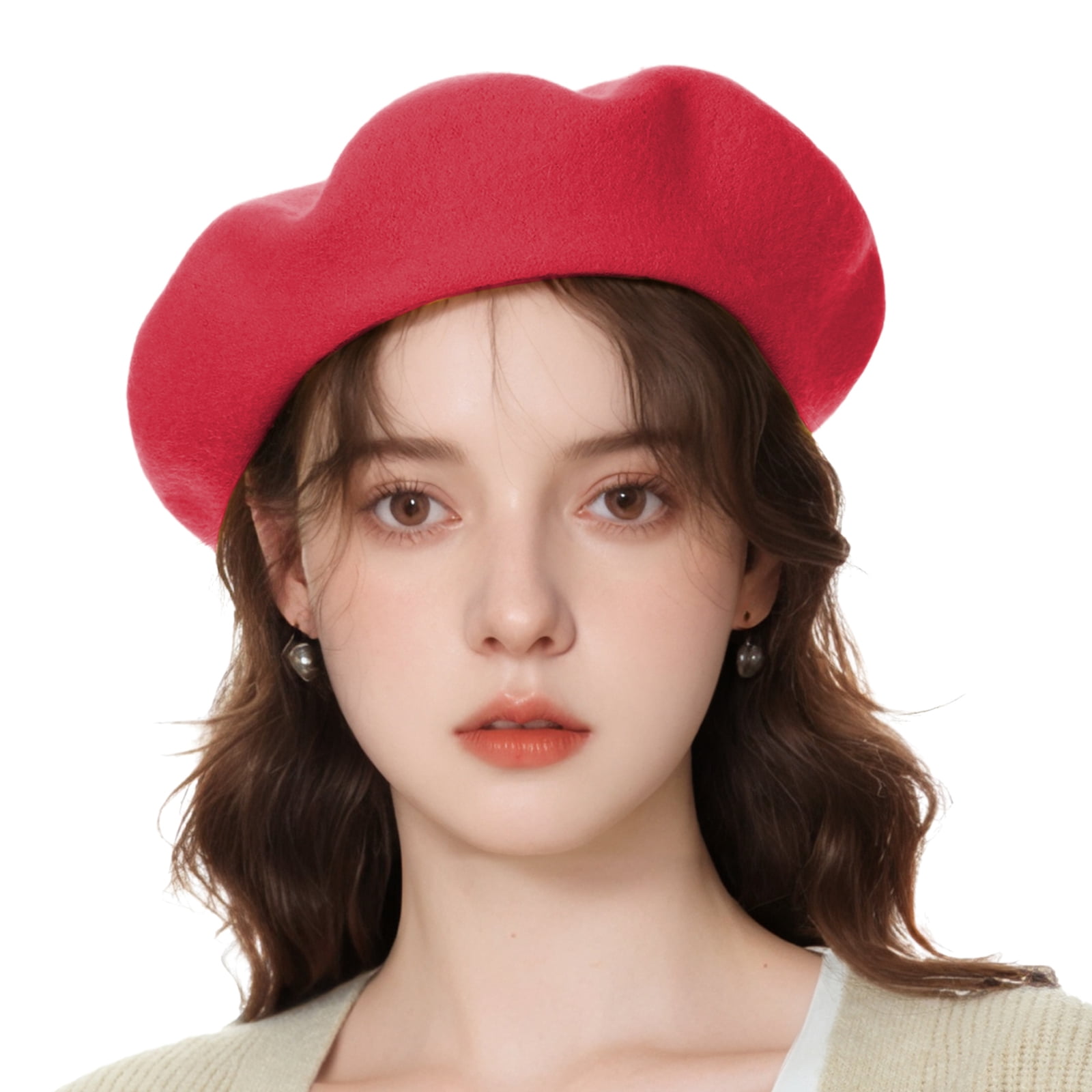 Toptie Women Classic French Style Beret, Red, 60% Wool, 11 Inch ...
