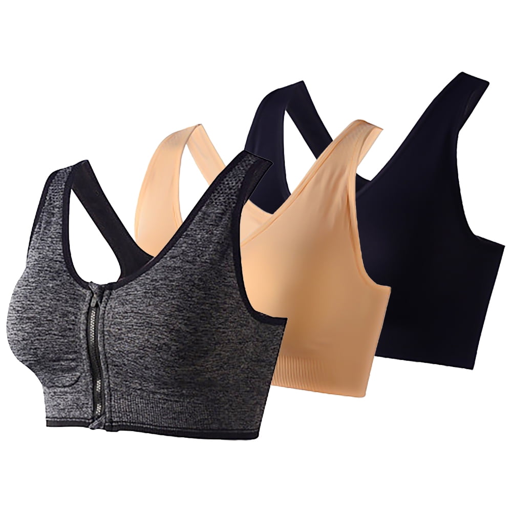 TOPTIE Zipper Front Closure Sports Bra, Racerback Seamless Workout bra ...
