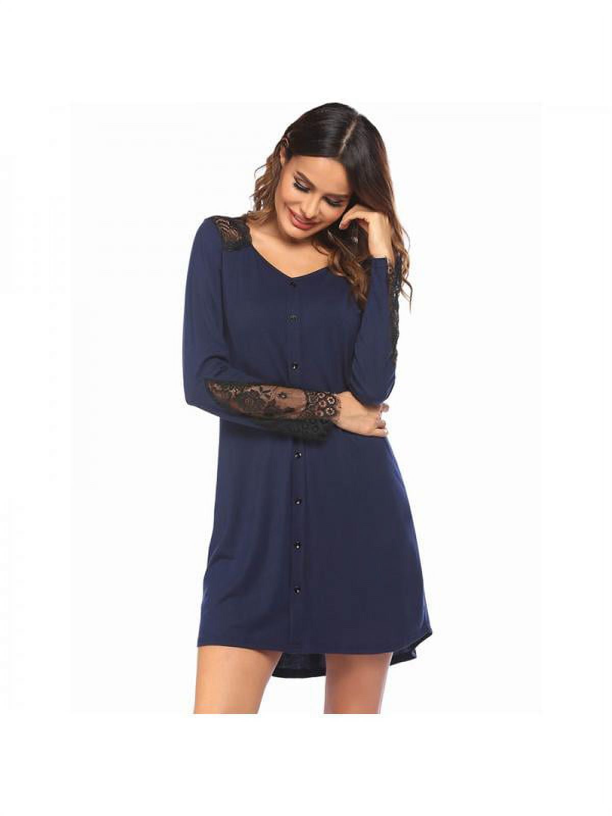 Topumt Women's Lace Stitching Nightshirt Long Sleeve Button Down ...