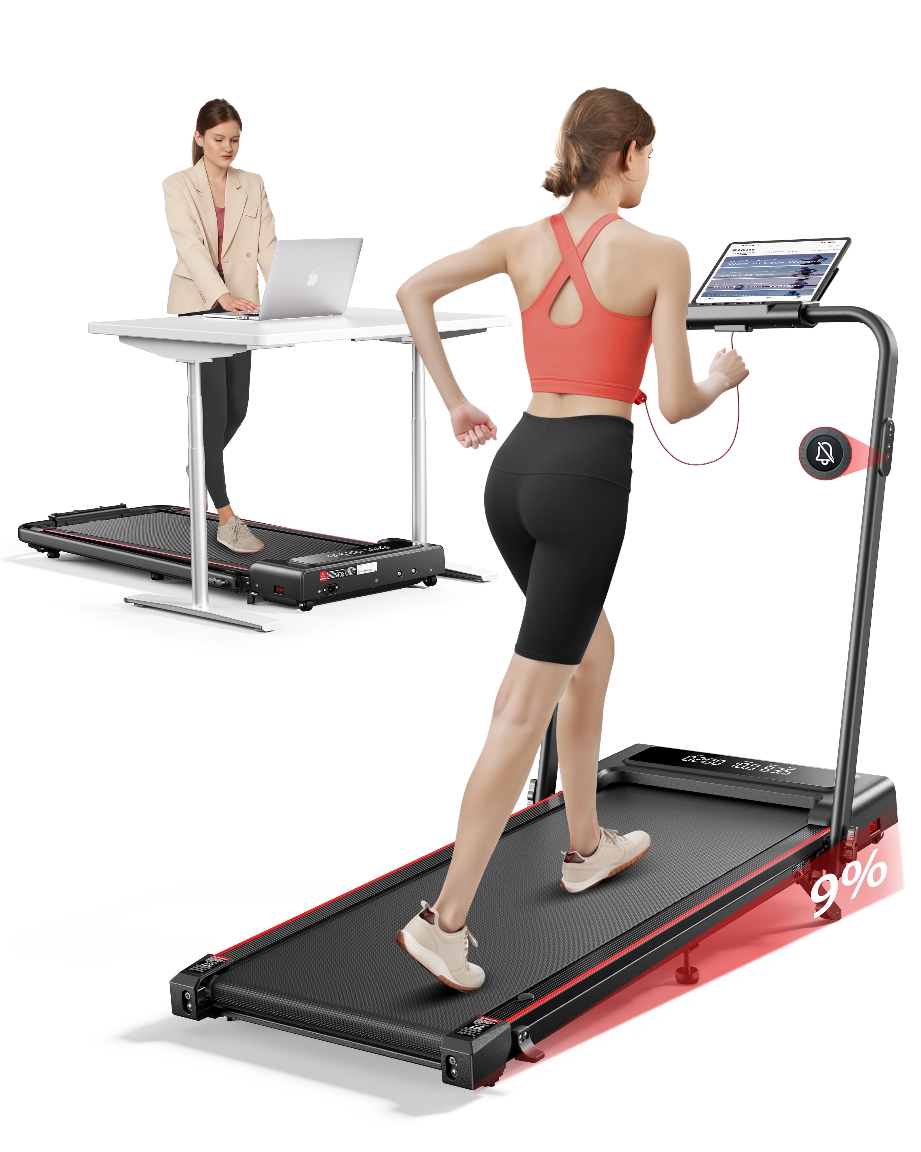 Toputure 2.5HP Treadmill with 9% Incline, 2 in 1 Under Desk Walking Pad ...
