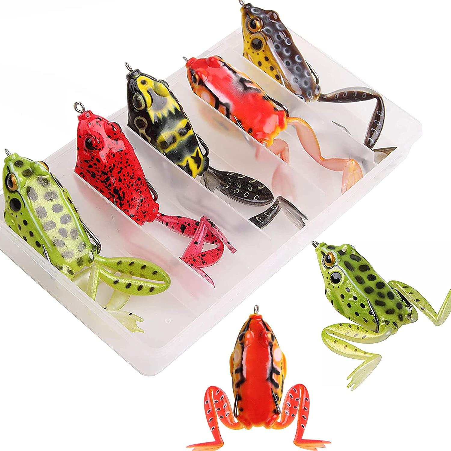 Topwater Frog Fishing Lures Kit, Soft Baits with Tackle Box for Bass ...