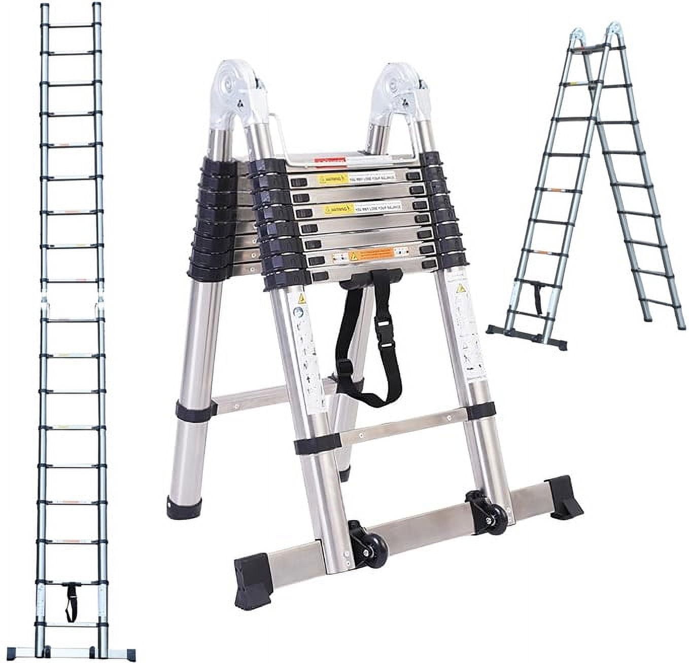 Topwire 16.5FT Telescopic A-Type Ladder, High Strength Stainless Steel ...