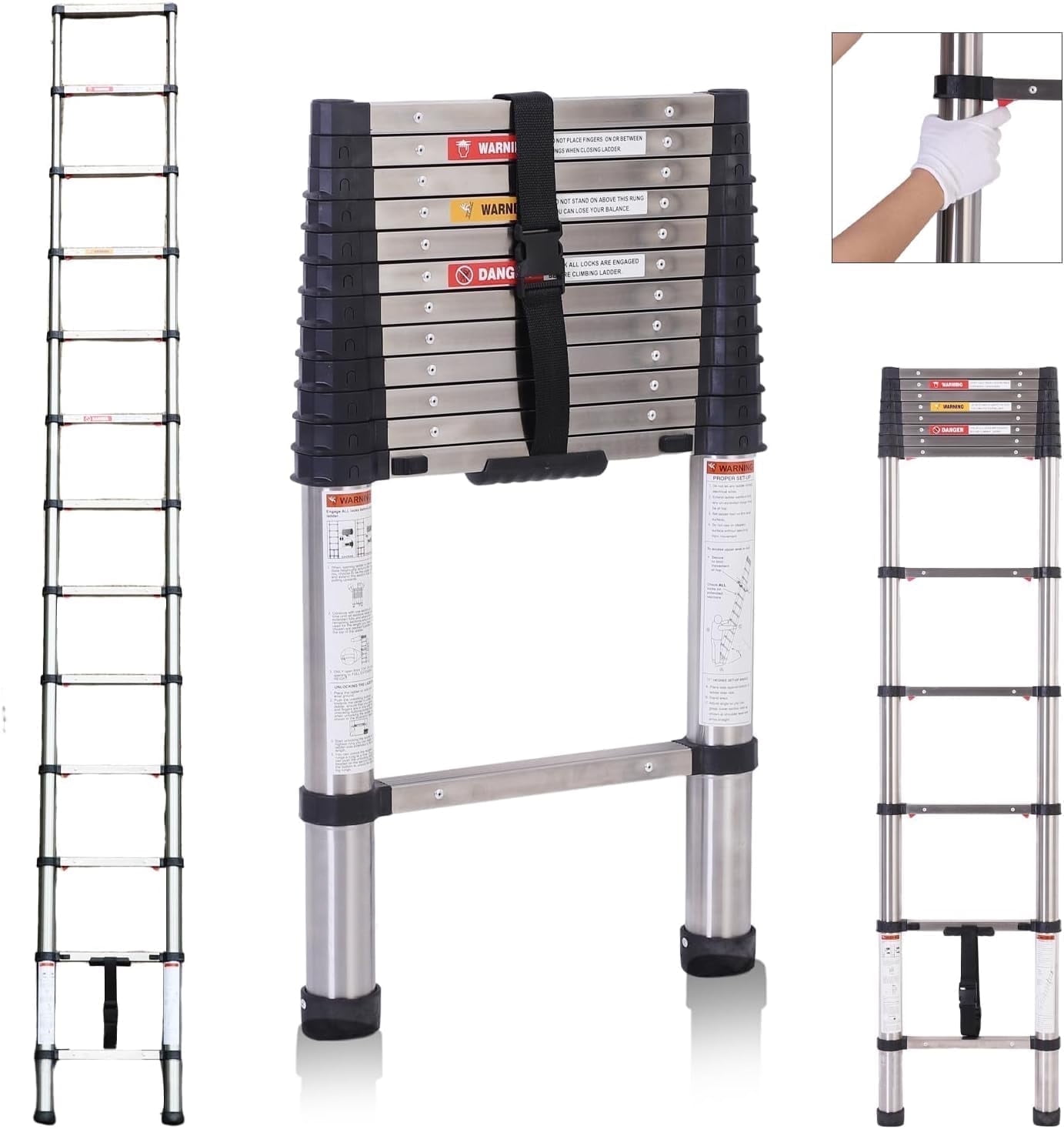 Topwire Telescoping Ladder 12.5FT, Extension Step Ladder One Button ...