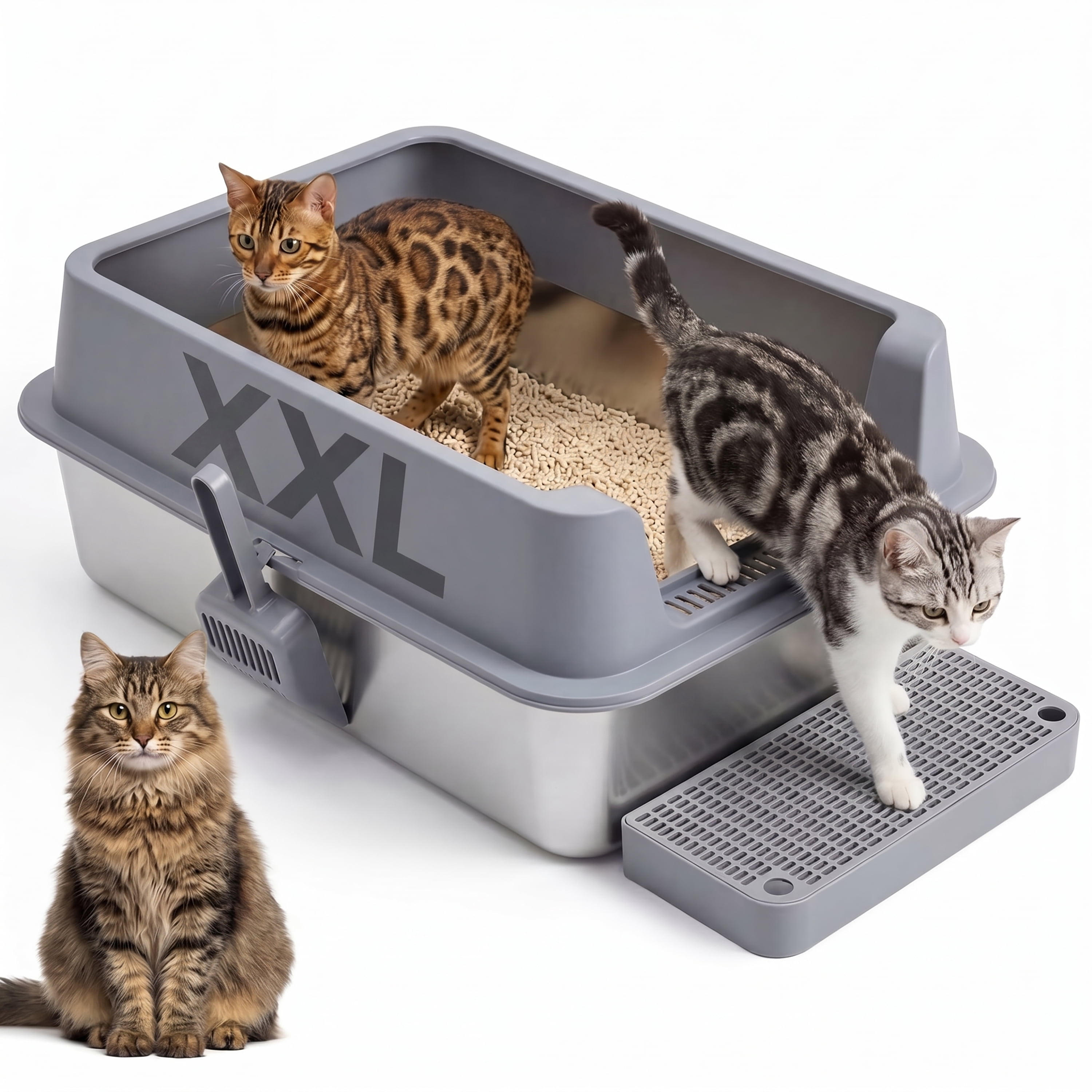 Topyangs Stainless Steel Litter Box, Enclosed Cat Litter Boxes with Lid ...