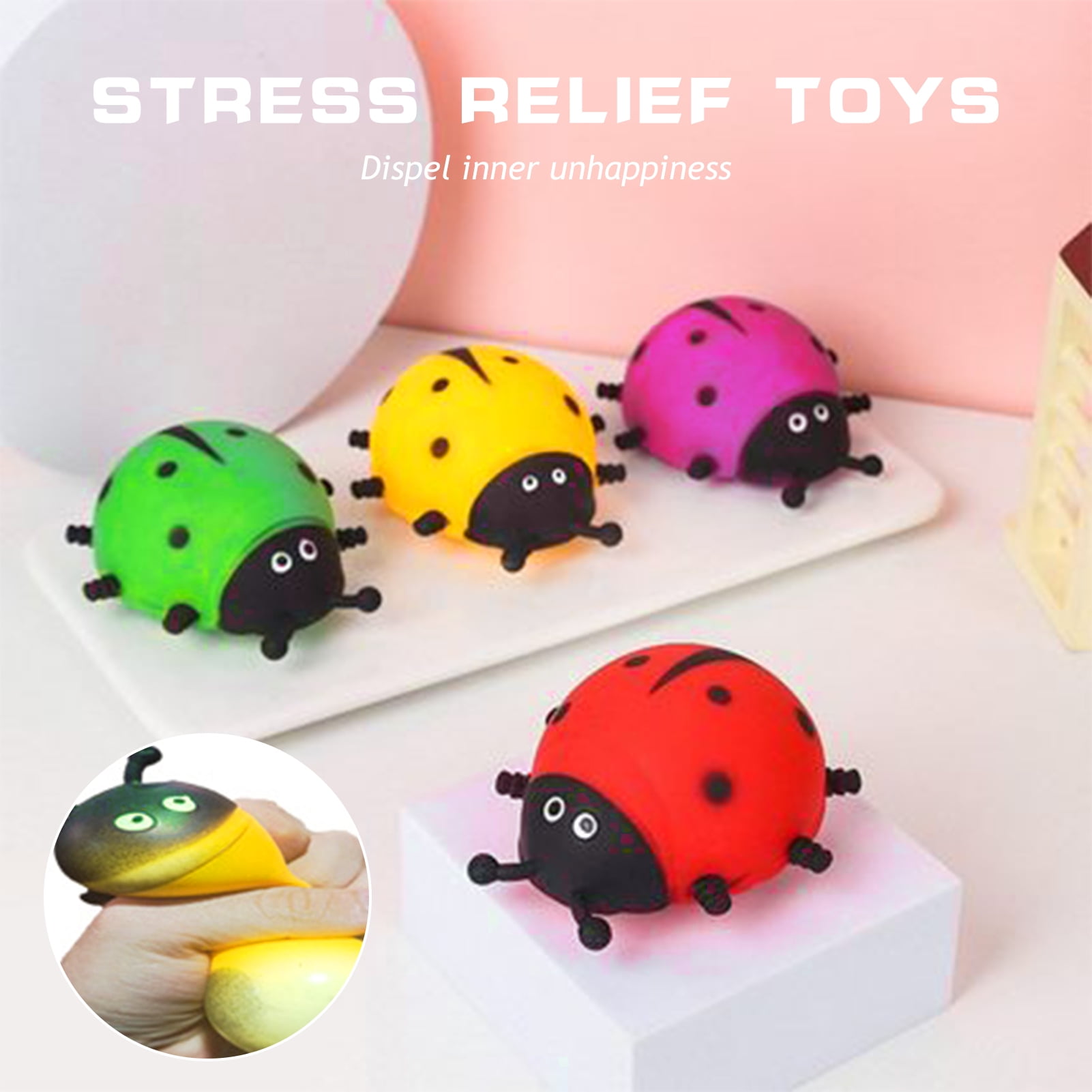 Topyecel 12 PCS Ladybug Shape Squeeze Fidget Decompression Sensory ...