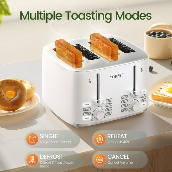 Topzee Toaster 4 Slice, Wide Slot for Toasting Bagel Muffin Waffle ...