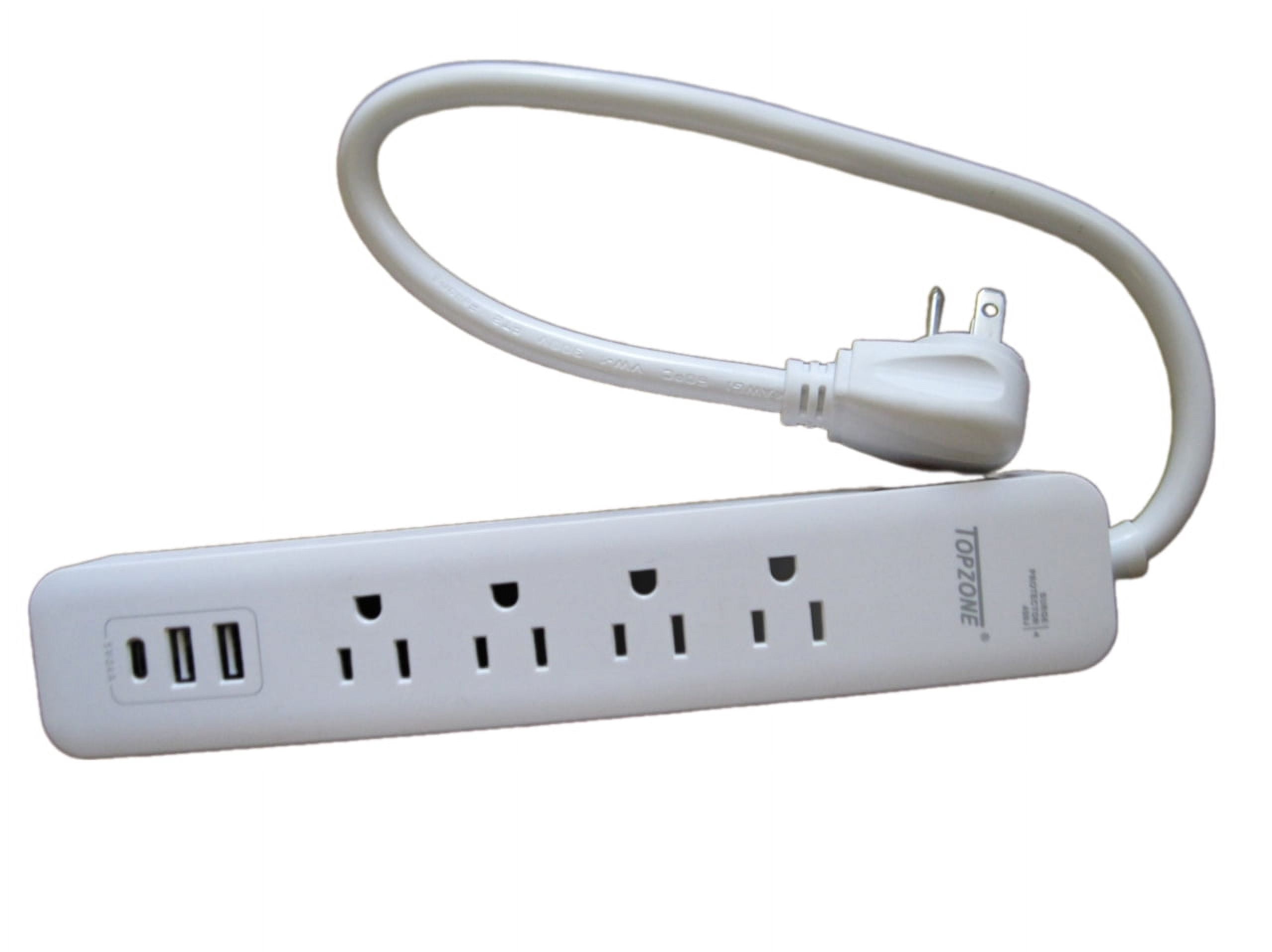 Topzone 1.5 ft 4-Outlet Surge Protector with 2 USB-A port 1 USB-C Port ...