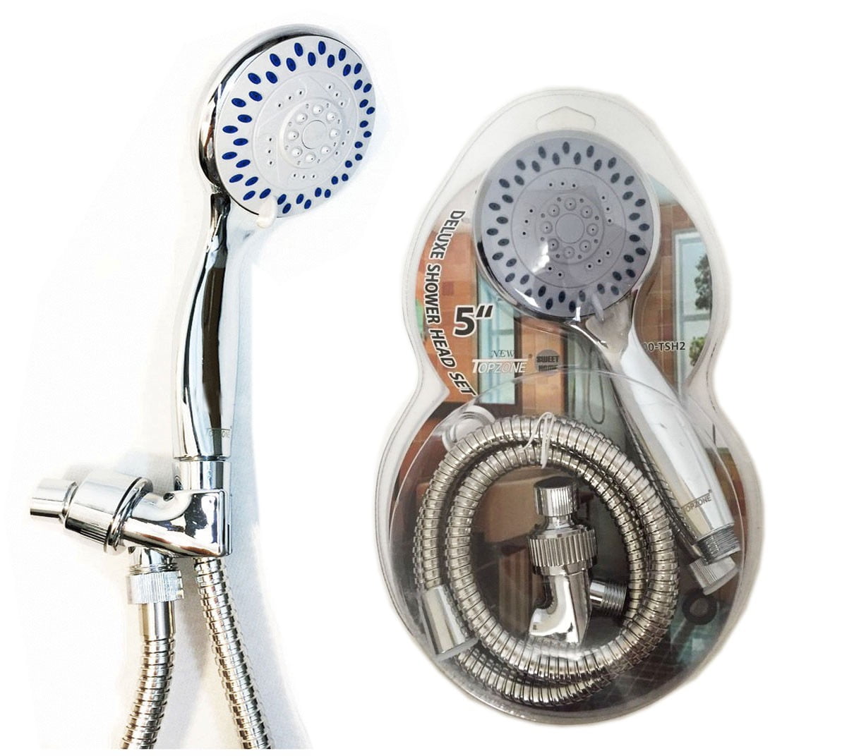 Topzone 5" Shower head set 5 Way Water Saving Multi-Function Bathroom ...