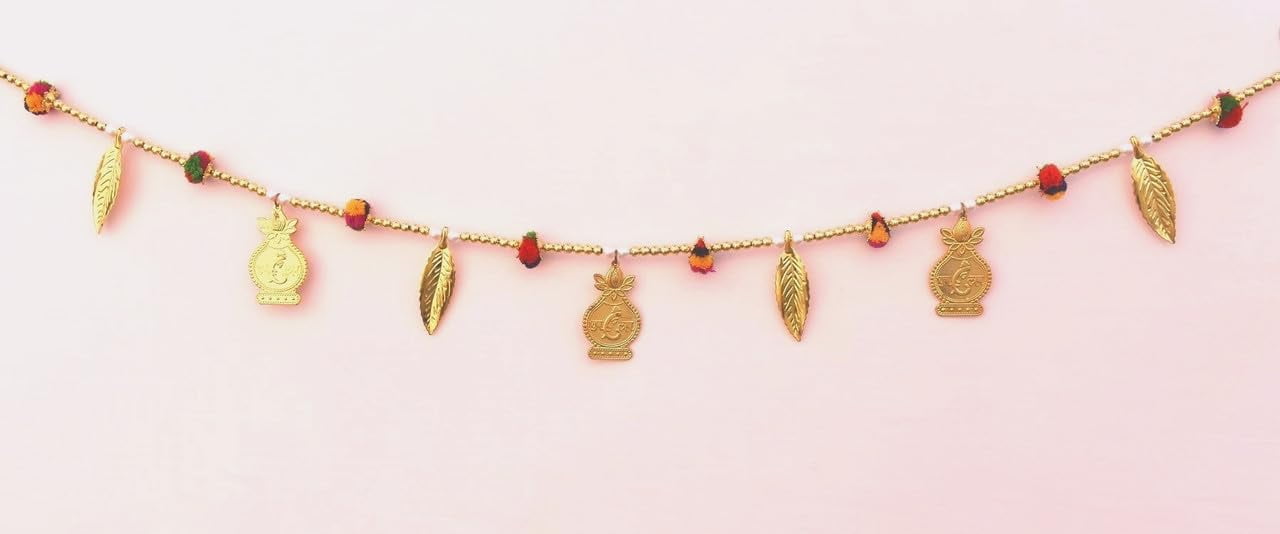 Toran with Golden Kalash White Golden Moti with Pom Pom Design Diwali ...